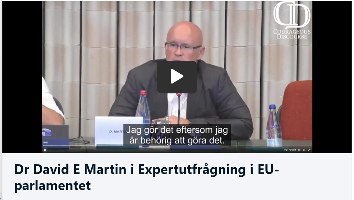 Dr David E Martin i Expertutfrågning i EU-parlamentet 2023 09 13 SVENSK TEXTAD – Prickiga huset